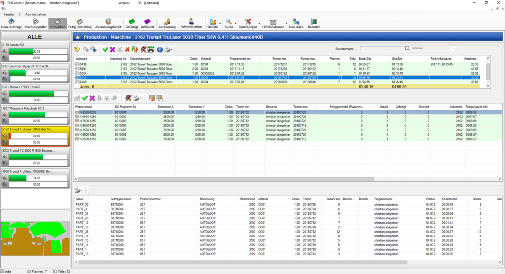 CAD/CAM Nesting Software - PN4000 - Modul: Auftragsverwaltung - WiCAM